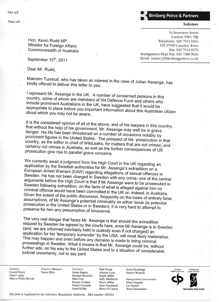 Letter: Gareth Peirce To Minister Rudd | PDF