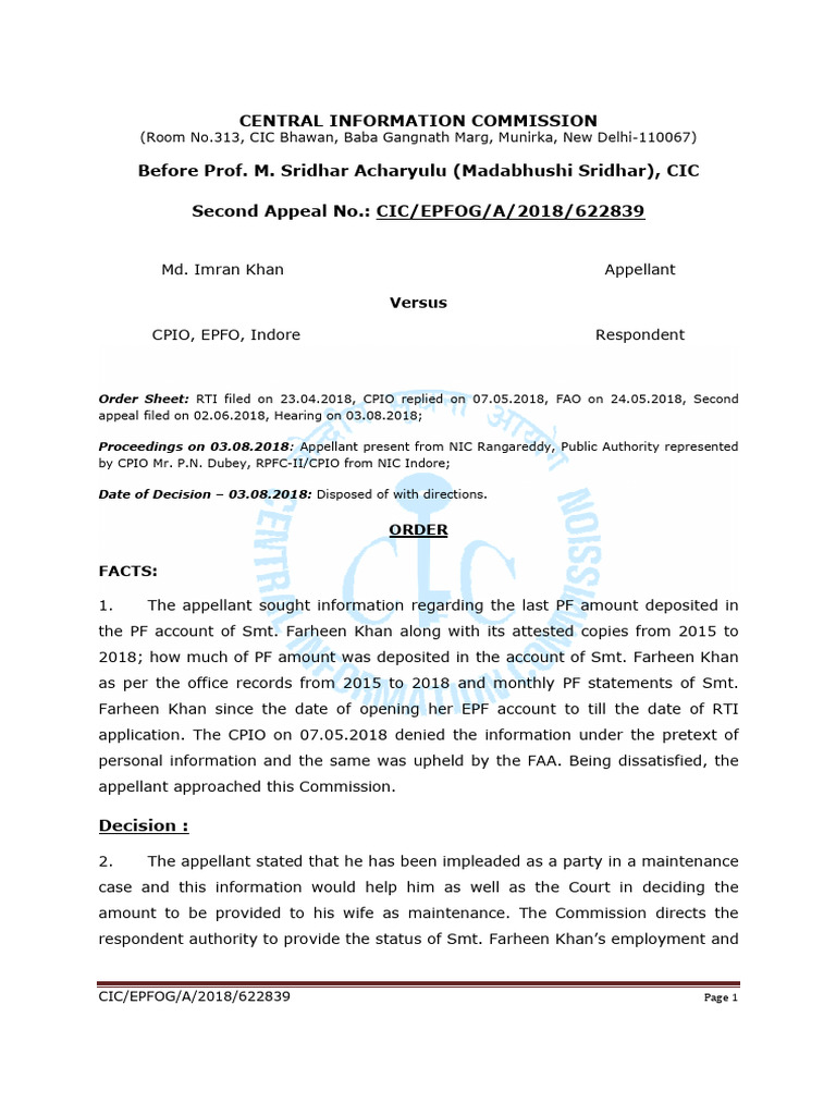 CIC Judgements in Favour of Husband To Obtain The Information of Wife Through RTI - 5 | PDF