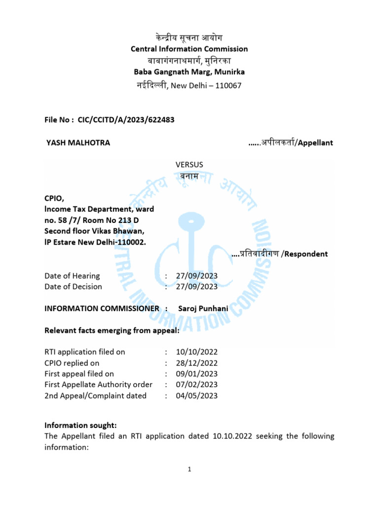 CIC Orders in Favour of Husband-11 | PDF | Appeal | Tax Deduction