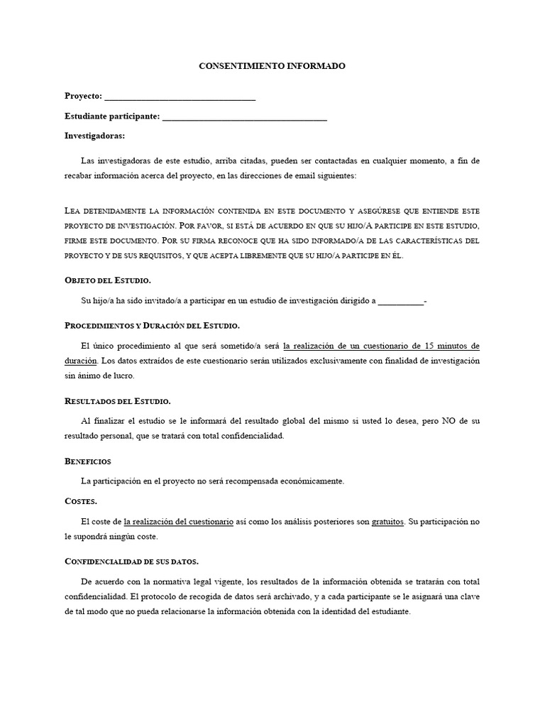 Modelo de Consentimiento Informado | PDF