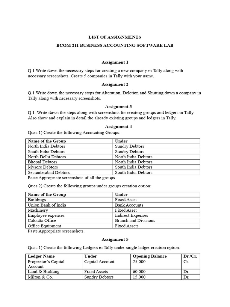 List Of Assignments 2023 Pdf Cheque Cash