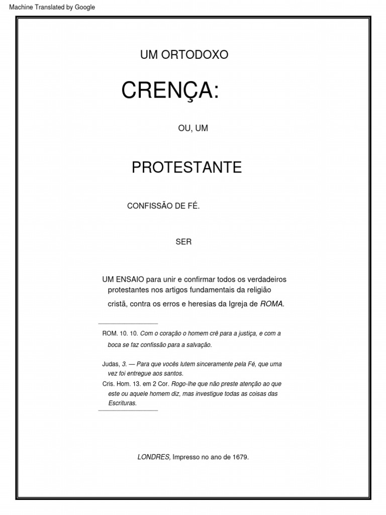 Credo Ortodoxo Batista 1679 | PDF | Fé | Protestantismo