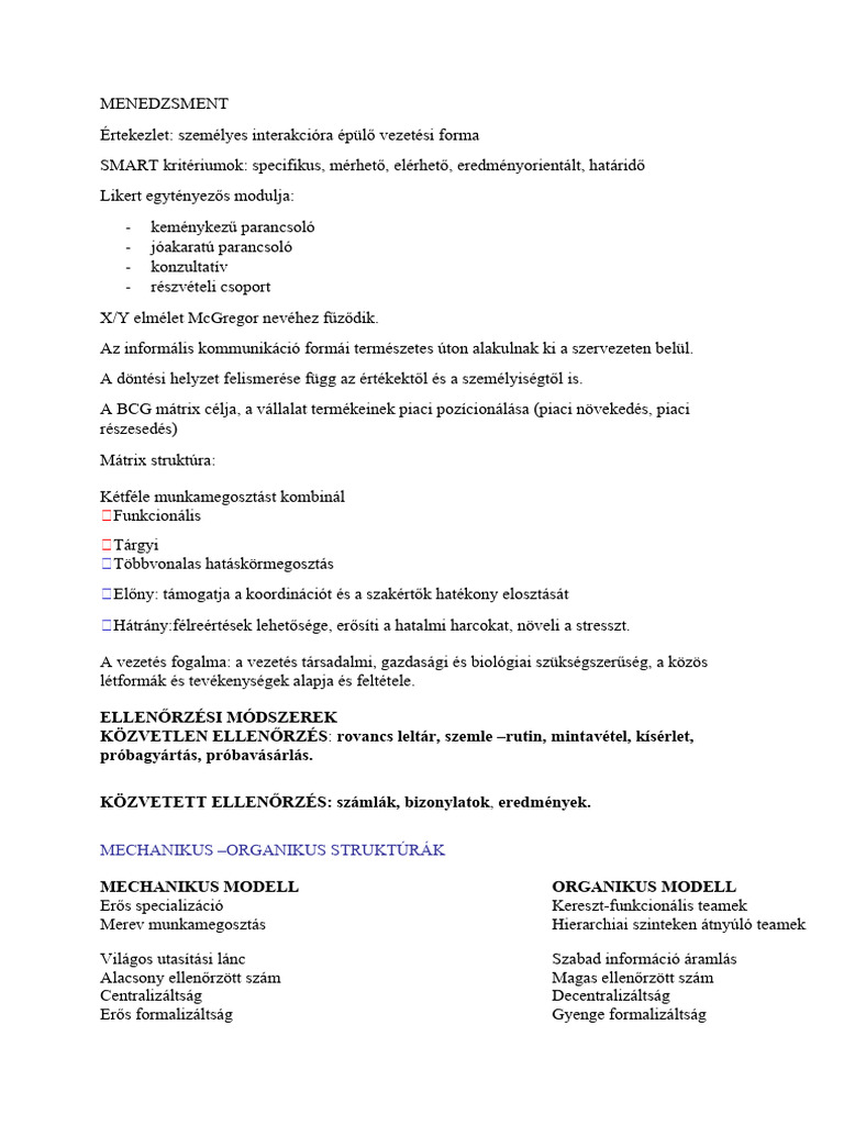 Menedzsment Vizsga | PDF