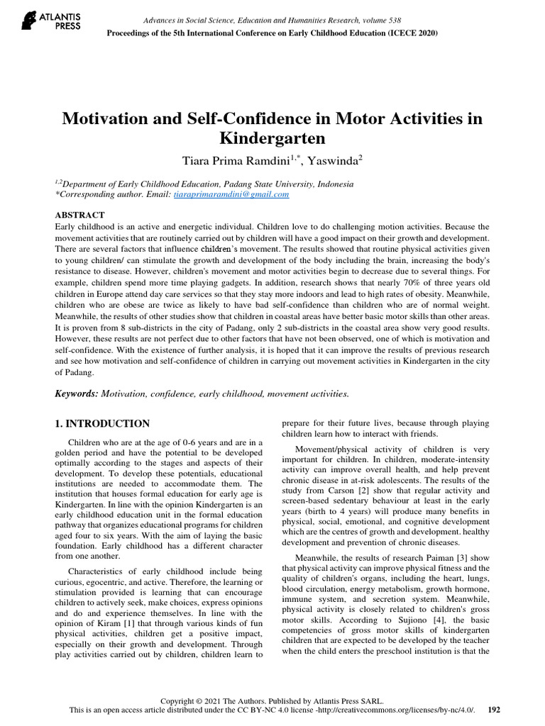 Motivation and Self-Confidence in Motor Activities in Kindergarten ...