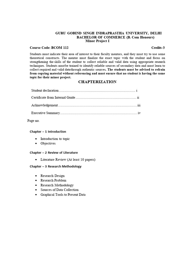 MINOR PROJECT I GUIDELINES | PDF | Methodology