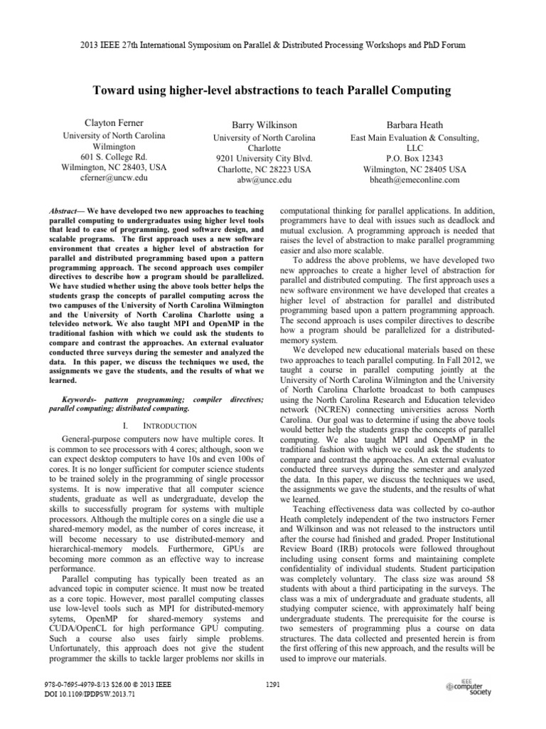 Toward Using Higher-Level Abstractions To Teach Parallel Computing | PDF | Message Passing ...