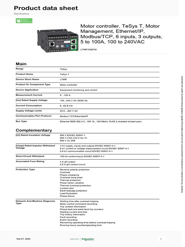 Schneider Electric - TeSys-T-Motor-Management-System - LTMR100EFM | PDF ...
