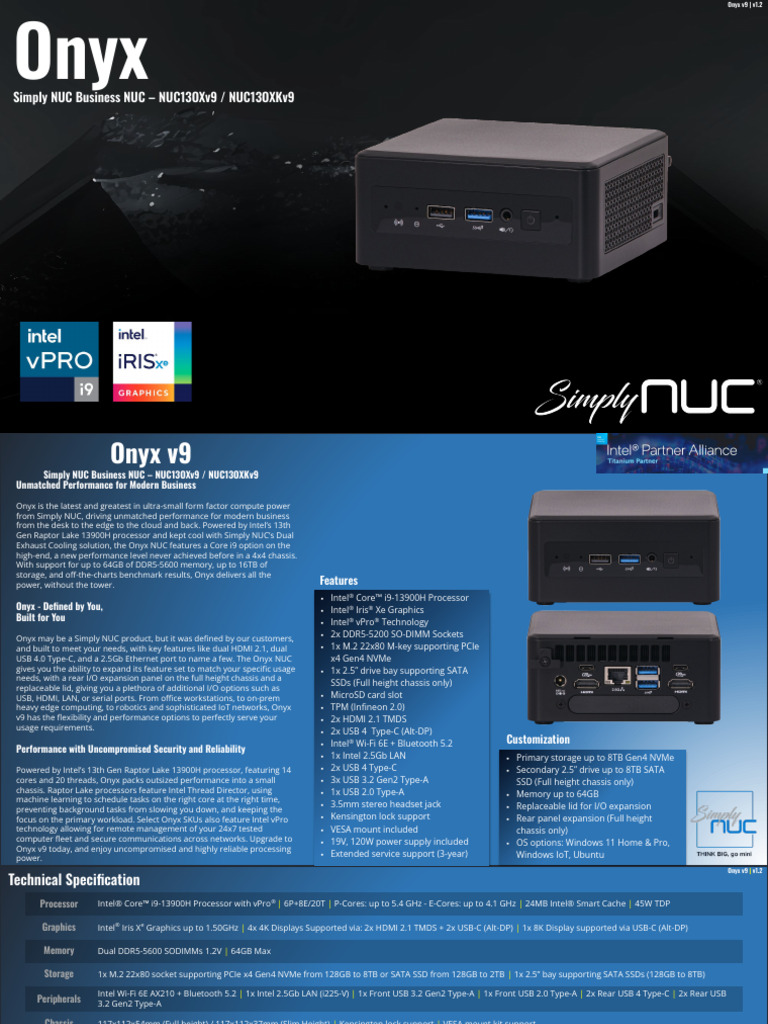 Onyx v9 NUC13OXv9 and Kv9 v1.2 | PDF | Usb | Solid State Drive