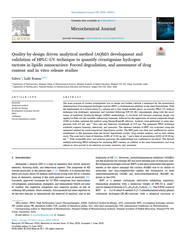 AQbD Development and Validation of HPLC-UV | PDF | High Performance ...