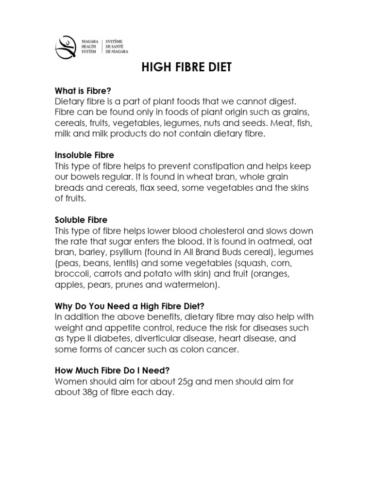 High Fibre Diet | PDF | Dietary Fiber | Diet & Nutrition