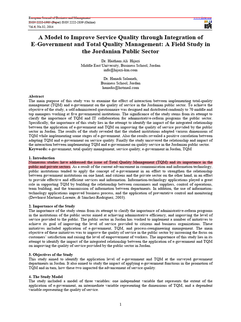 Enhancing Service Quality in Jordan's Public Sector | PDF | E ...