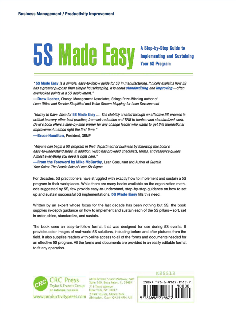 PDF 5s Made Easy A Step by Step Guide To Implementing and Sustaining Your 5s Program - Compress ...
