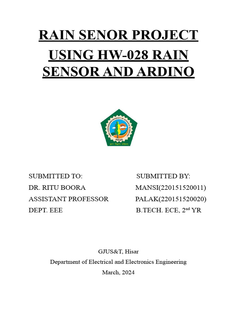 Rain Sensor Circuit | PDF | Arduino | Sensor