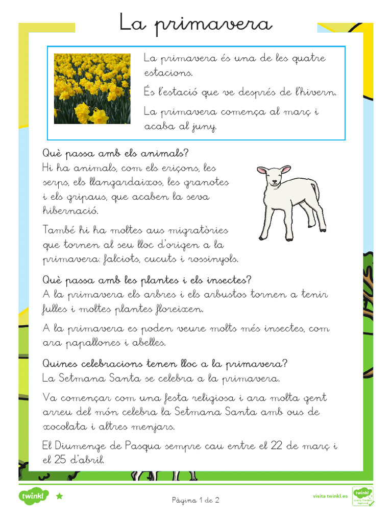 Actividad de Comprensión Lectora Primavera | PDF