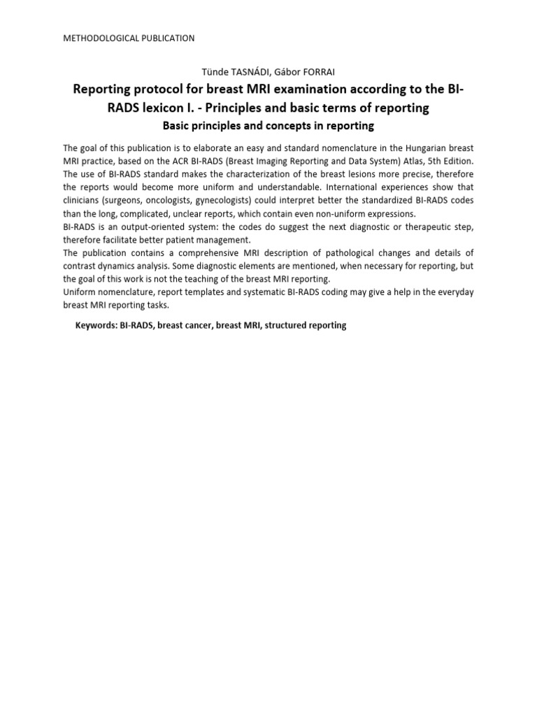 BI-RADS Breast MRI Reporting Guide | PDF | Mammography | Biopsy