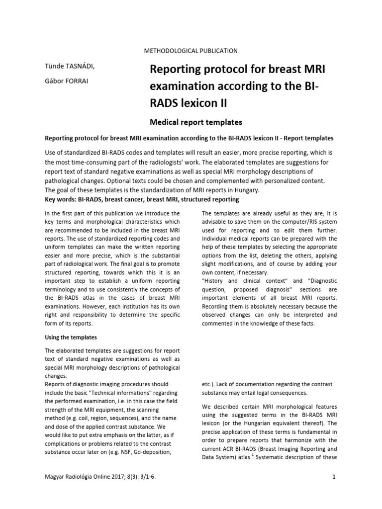 Breast MRI Structured Report TEMPLATES | PDF | Biopsy | Breast Cancer