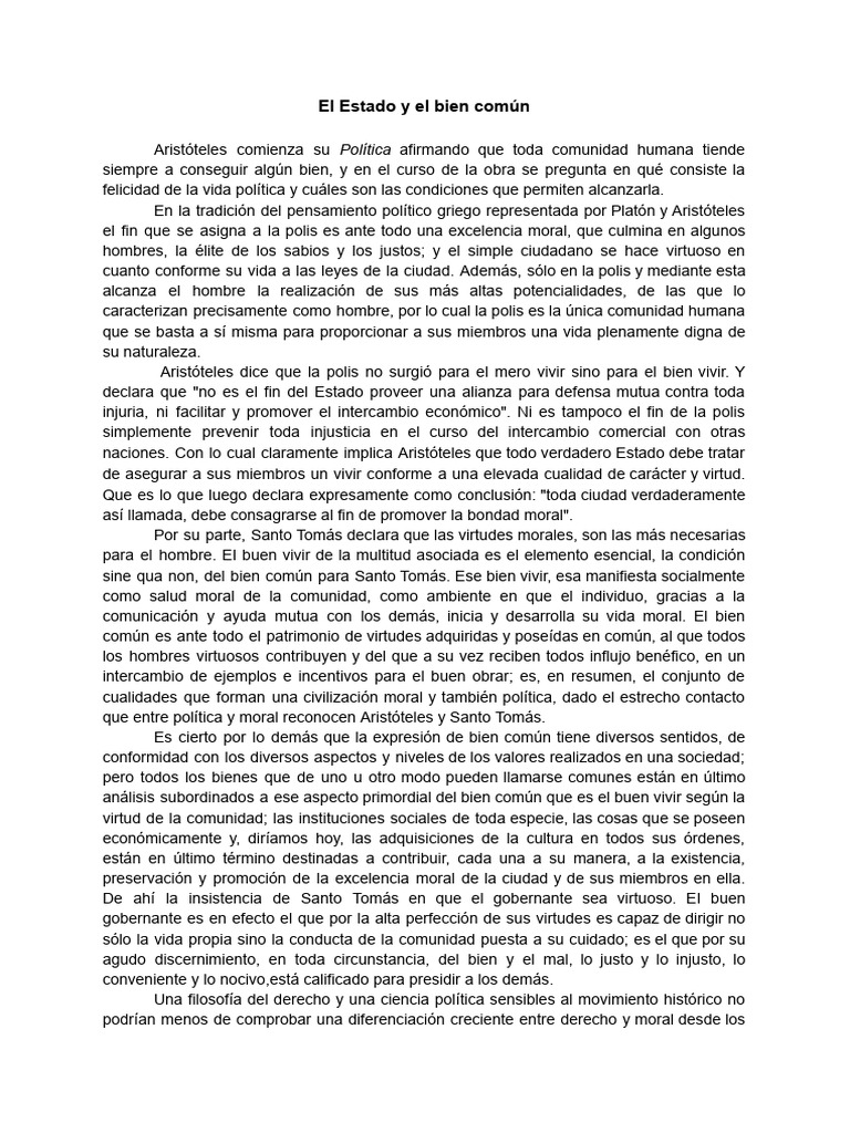 El Estado y el Bien Común en Filosofía | PDF | Estado (política ...