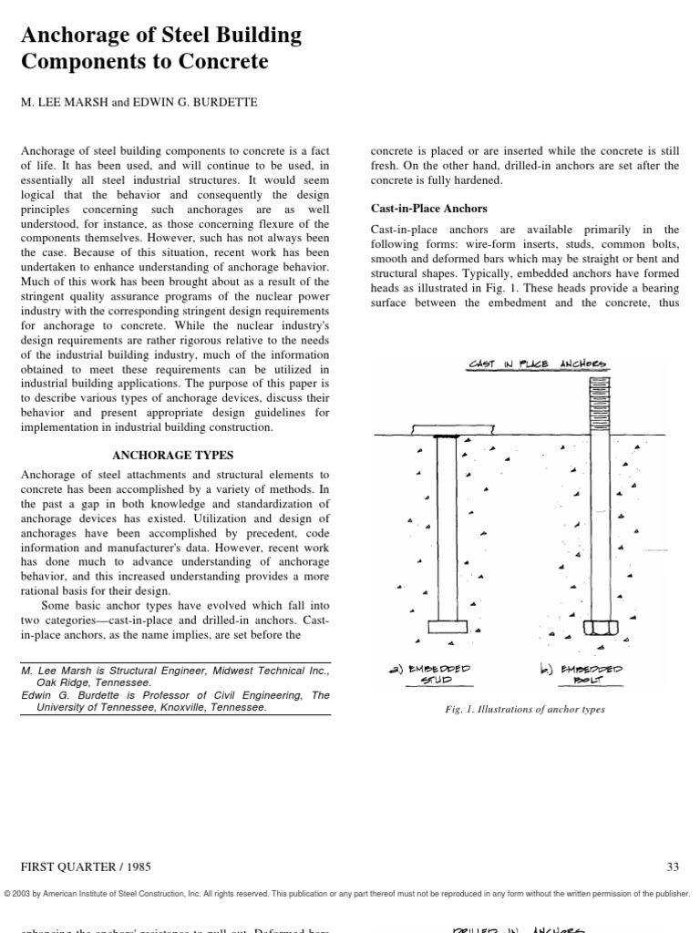 Anchorage of Steel Building Components to Concrete | Stress (Mechanics ...