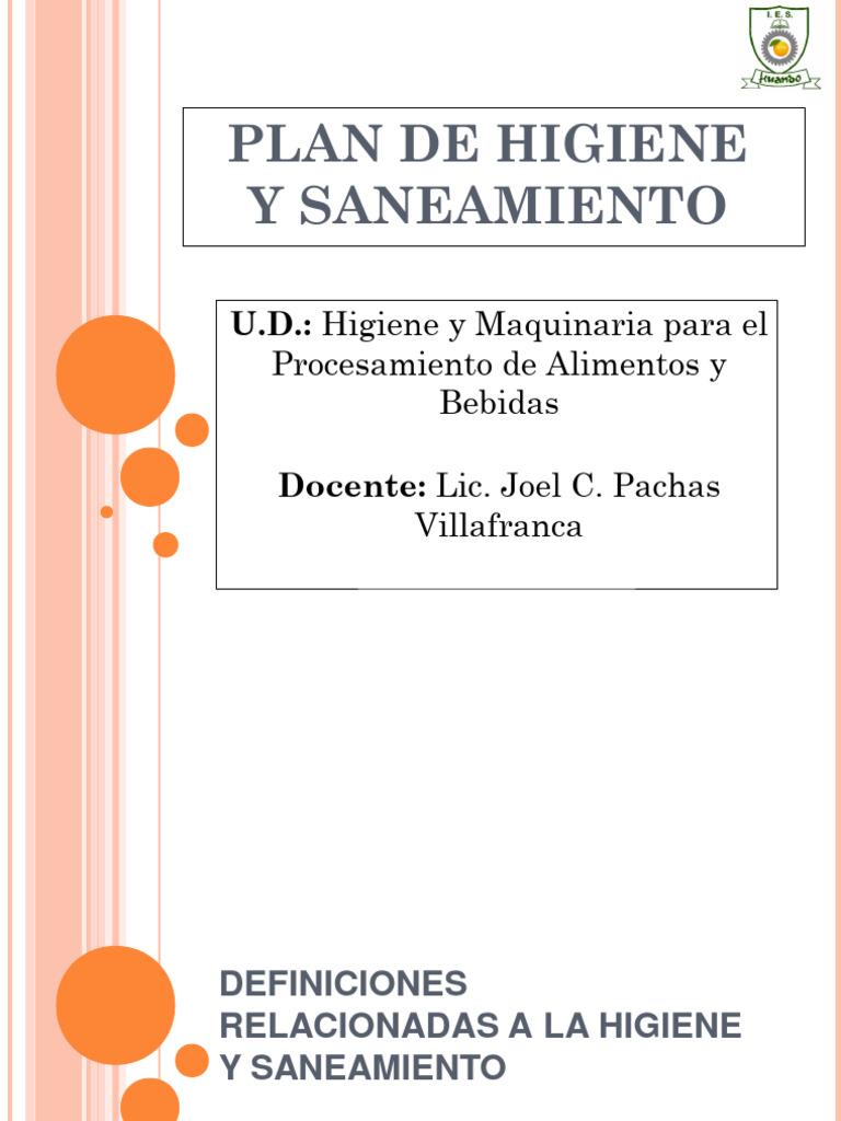 Plan de Higiene y Saneamiento | PDF | Saneamiento | Alimentos