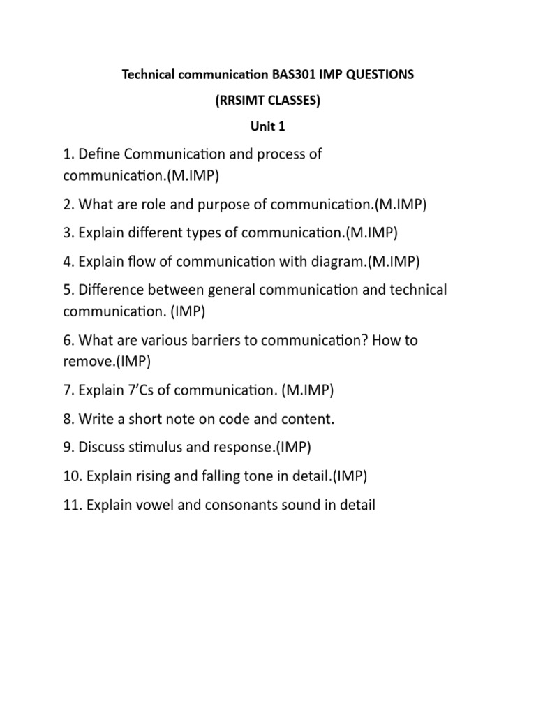 Technical Comm All Unit IMP Question | PDF | Communication | Technical Communication