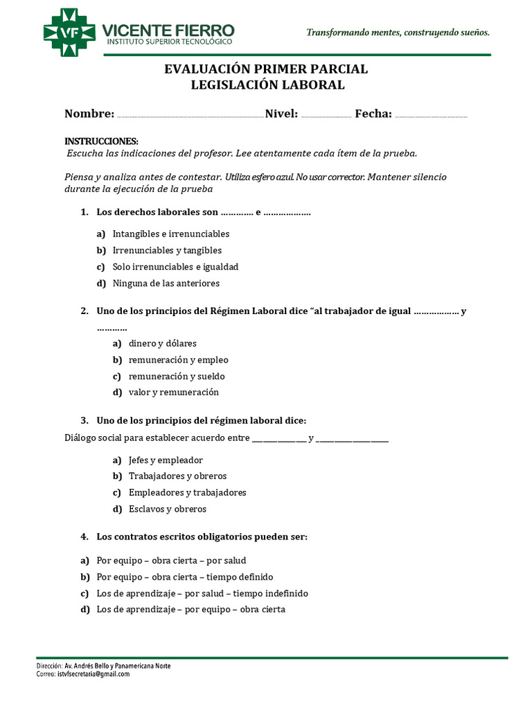 1° Examen Legislación Laboral 2023-2024 | PDF | Derecho laboral | Salario