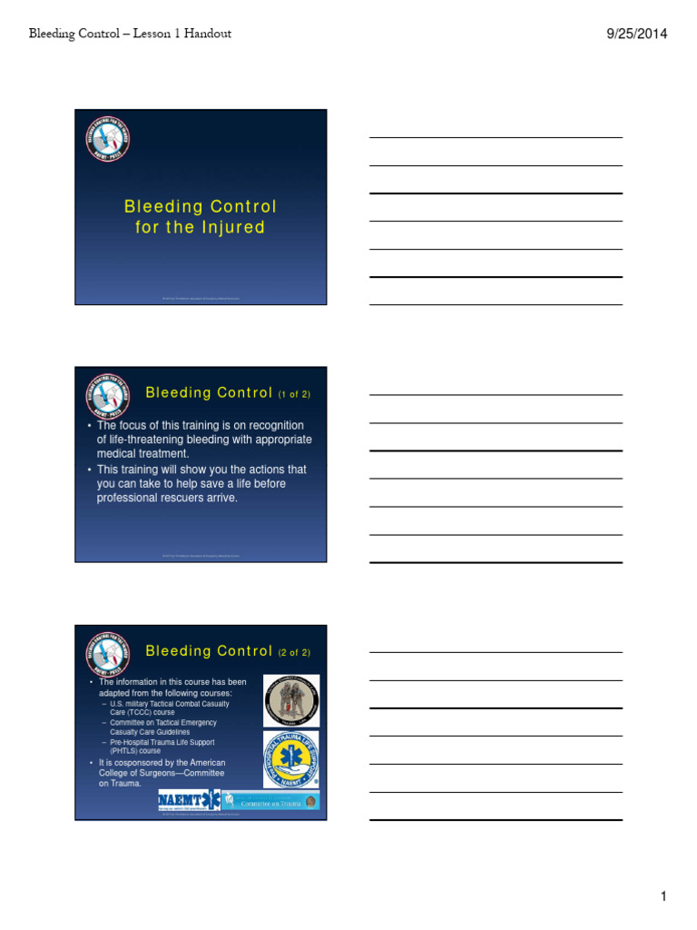 Bleeding Control Lesson 01 Handout | PDF | Major Trauma | Vein