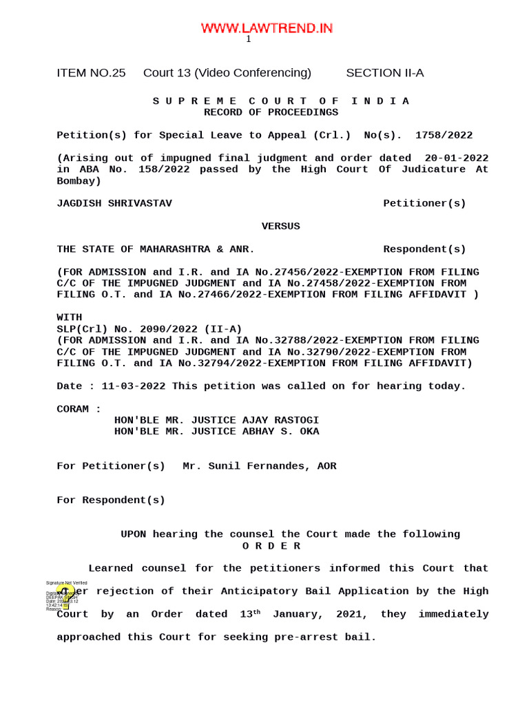 CrPC 41a Notice देना जरूरीorder11-mar-2022-412310 | PDF | Bail ...