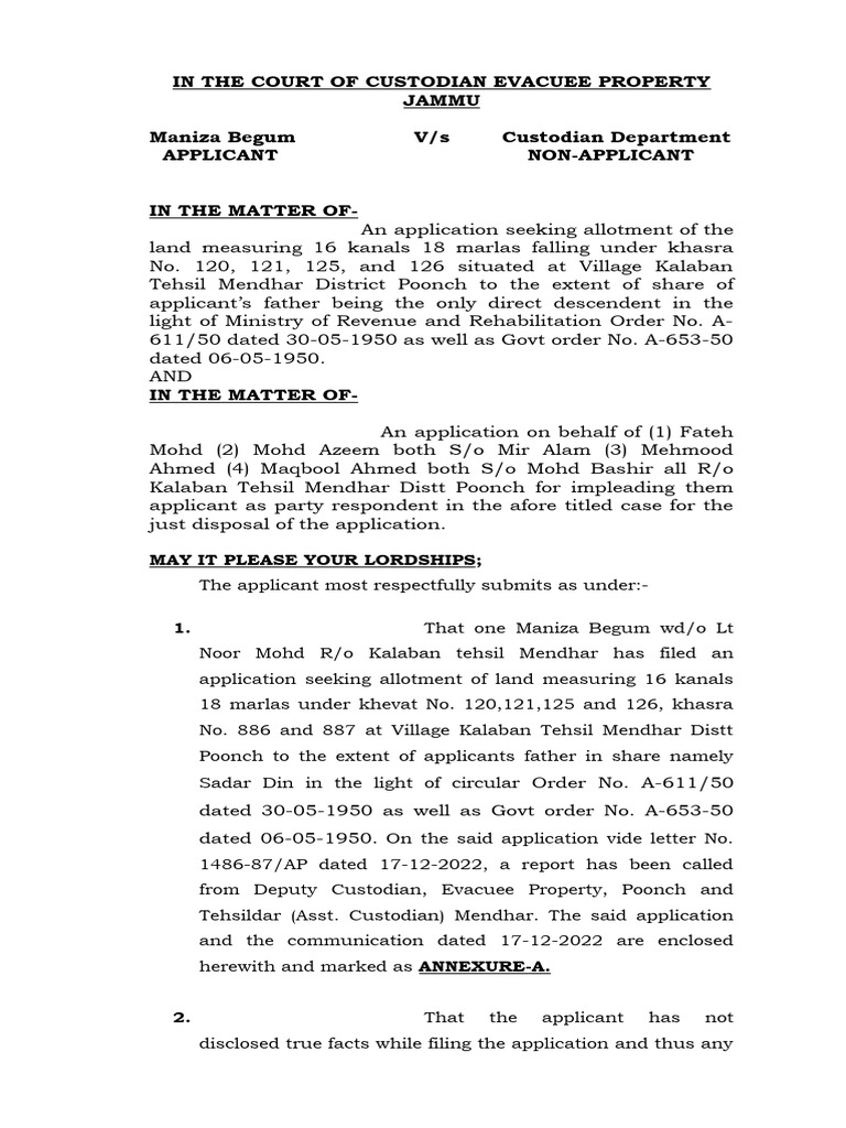 application Maniza Begum | PDF | Property | Justice