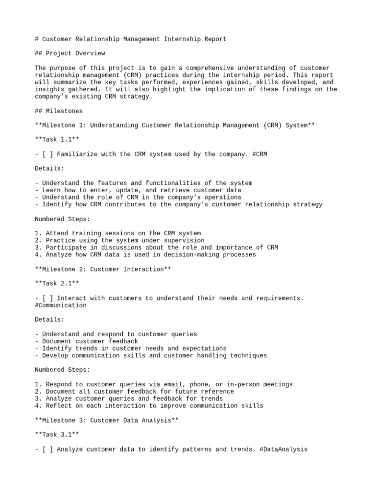 CRM Internship Report Summary | PDF | Customer Relationship Management ...