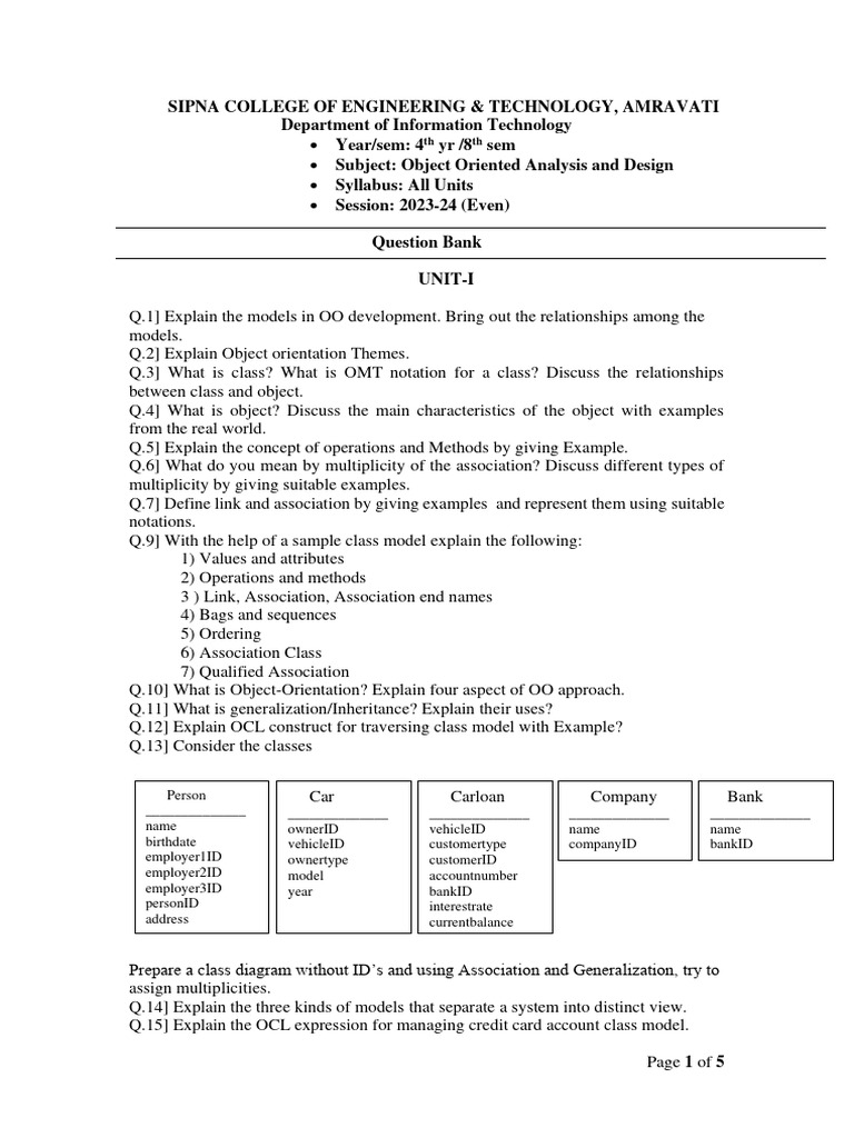 OOAD Important Questions by Unit | PDF | System | Software Development