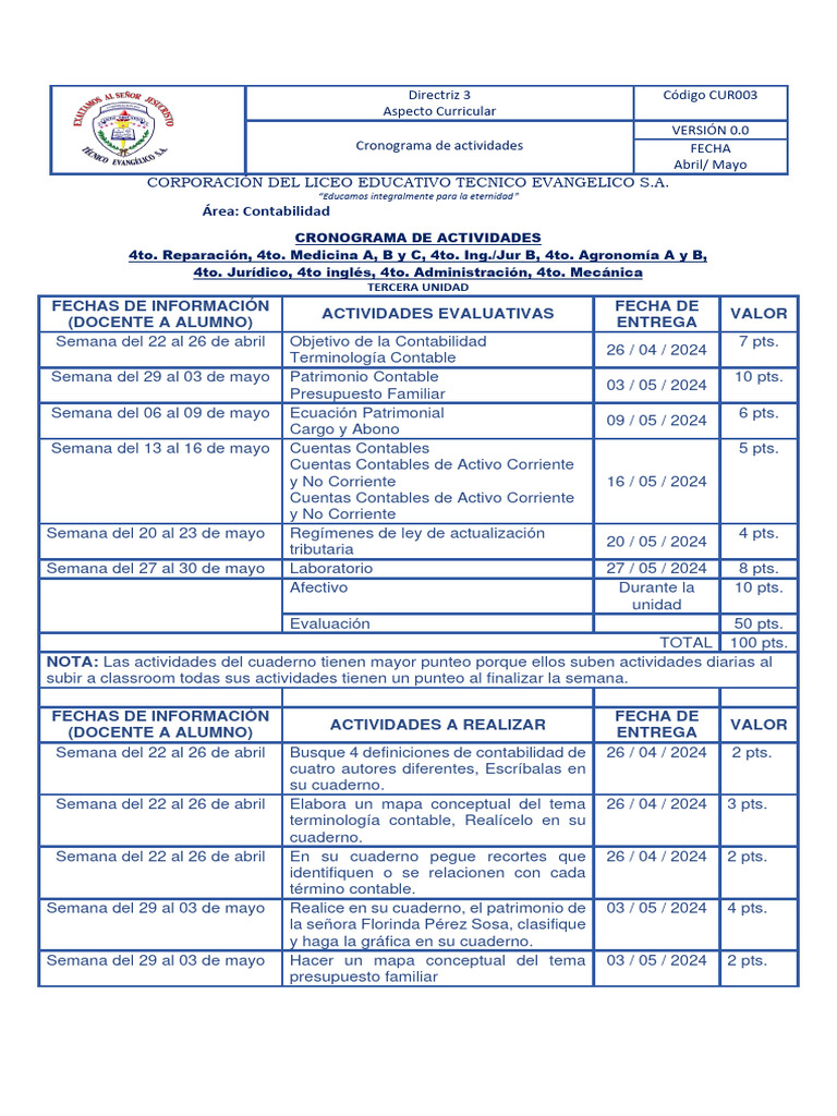 Cronograma de Contabilidad | PDF | Contabilidad | Business