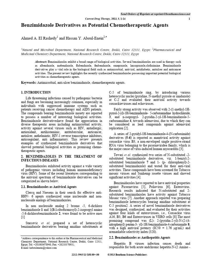Benzimidazole Derivatives As Potential Chemotherapeutic Agents | PDF | Hiv | Antiviral Drug
