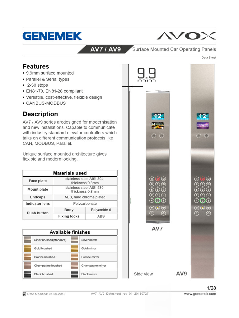 AV7 AV9 Datasheet Rev 01 20181030 | PDF | Mirror | Materials