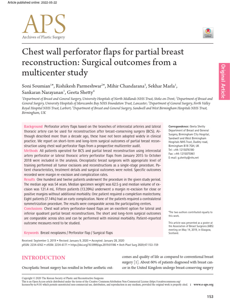 Index Study Chest Wall Perforator Flaps For Partial Breast | PDF ...