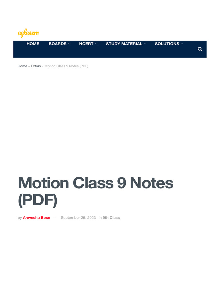 Motion Class 9 Notes PDF | Download Free PDF | Science