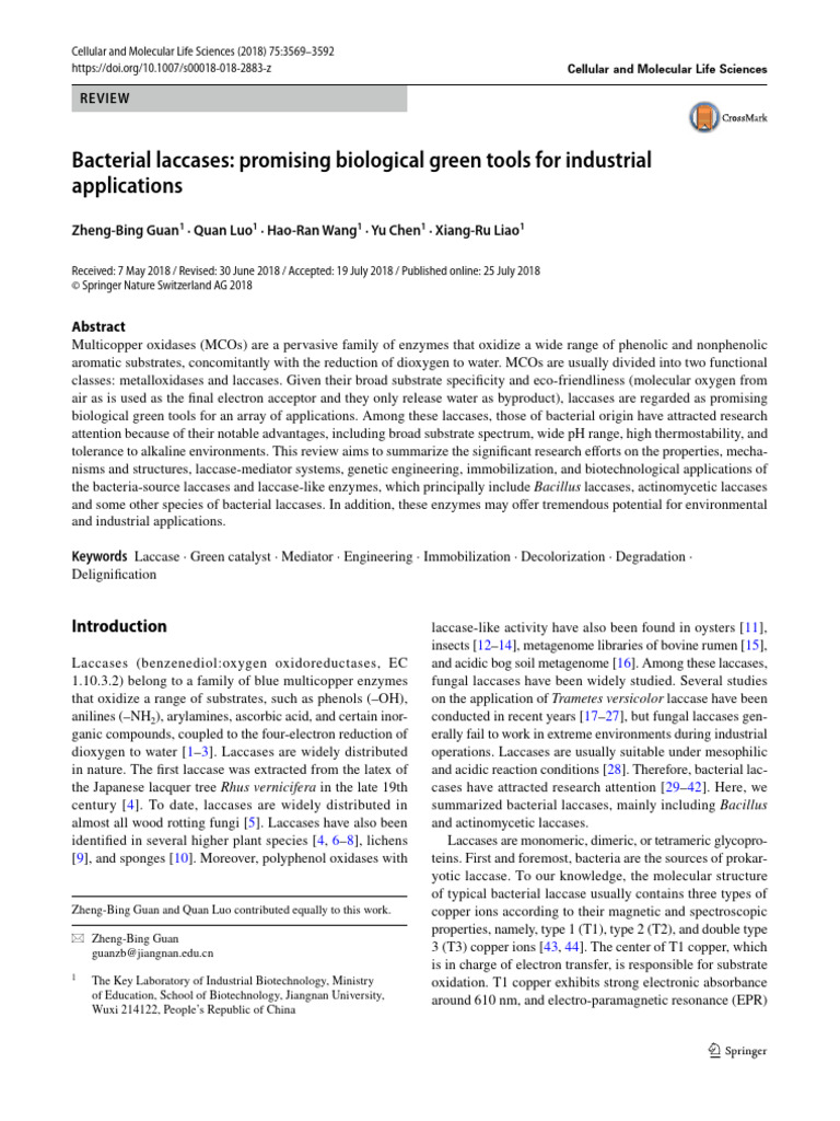 Bacterial Laccases: Promising Biological Green Tools For Industrial Applications | PDF ...