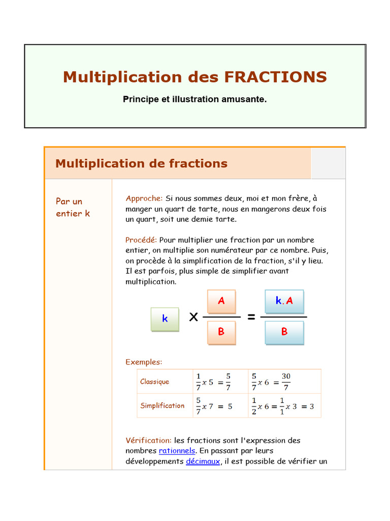 Multiplication de Fractions et Entiers | PDF