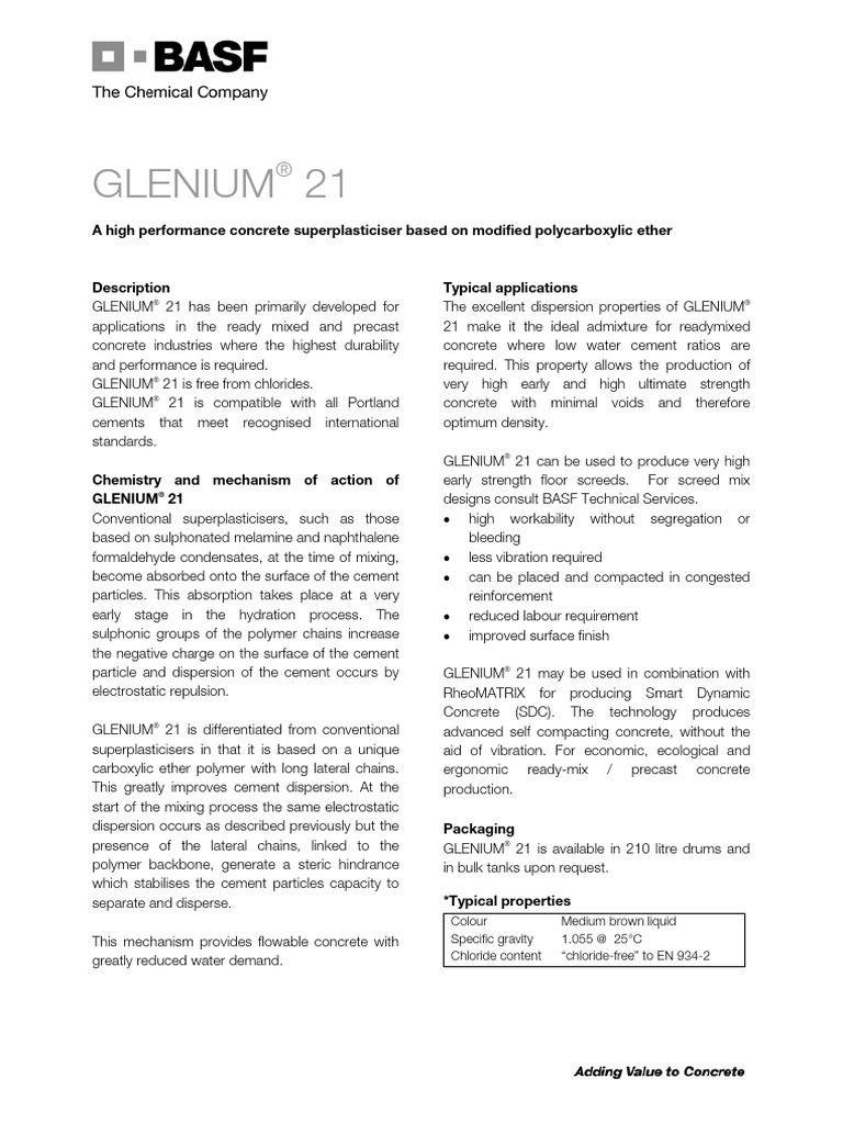 Glenium 21 | PDF | Concrete | Cement