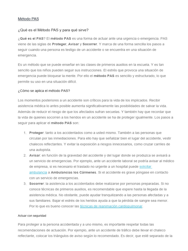 Método PAS | Descargar gratis PDF | Primeros auxilios | Ambulancia