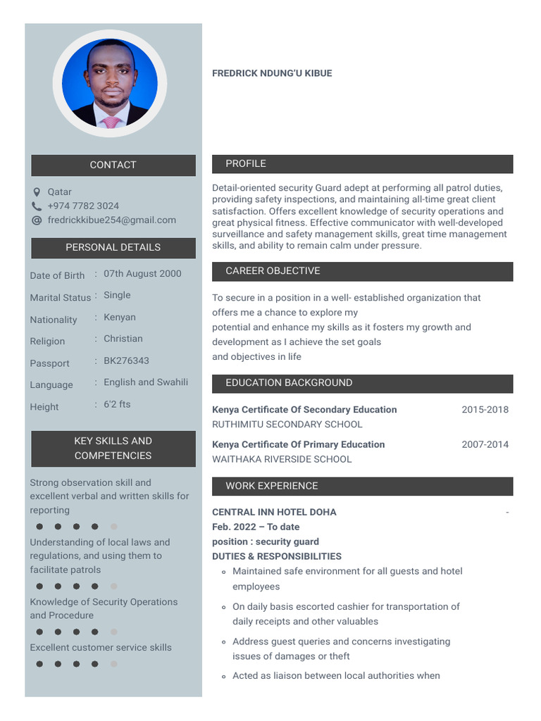 Fredrick Best Cv | PDF | Security Guard | Surveillance