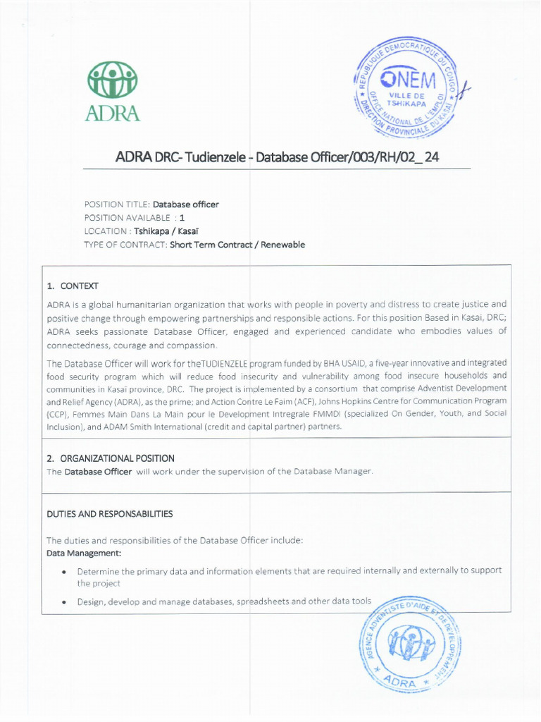 Offre Database Officer | PDF