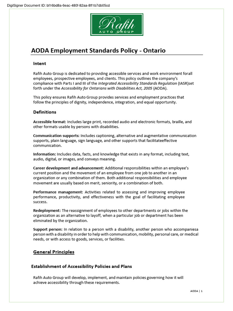 6.0 AODA Employment Standards Policy | PDF | Accessibility | Employment
