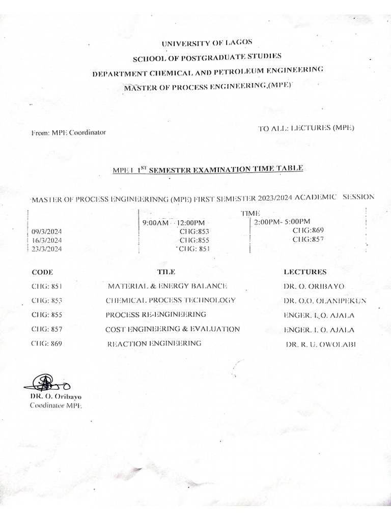 1st Semester Exam Timetable | PDF