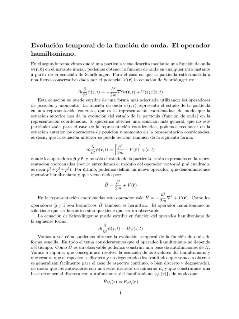 51 Evolución Temporal de La Función de Onda | PDF