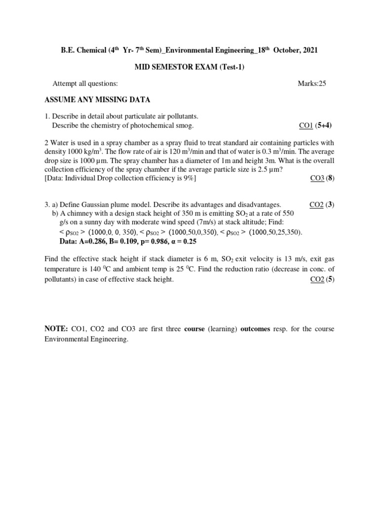 Environmental Engineering Midterm Exam | PDF