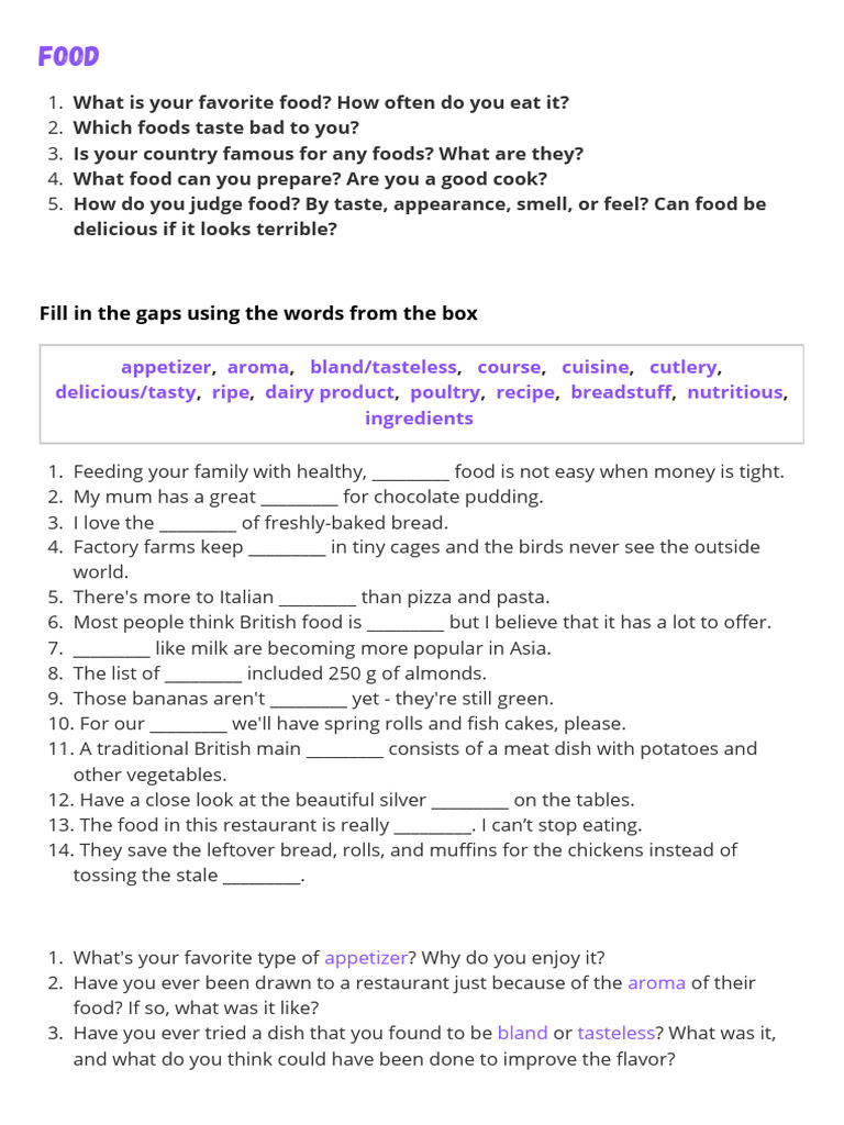 Food B1 | PDF | Restaurants | Foods