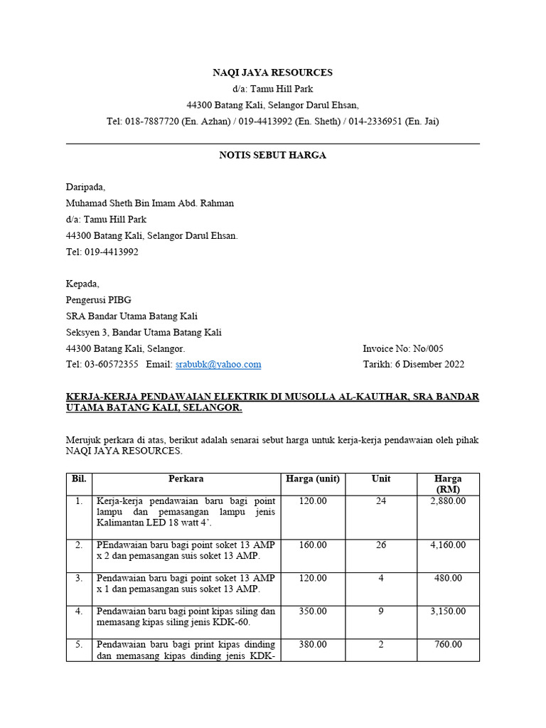 NAQI JAYA RESOURCE (Sebut Harga) | PDF