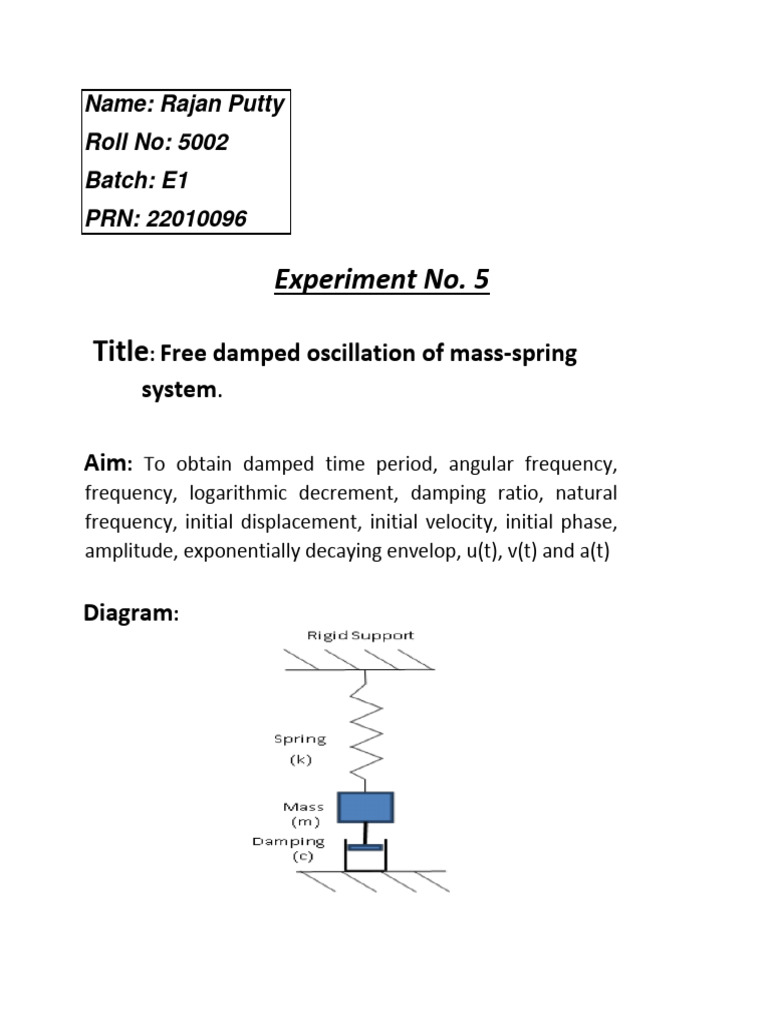 5002 - Rajan Putty - Physics - Practical 5 - E1 | PDF | Damping | Oscillation