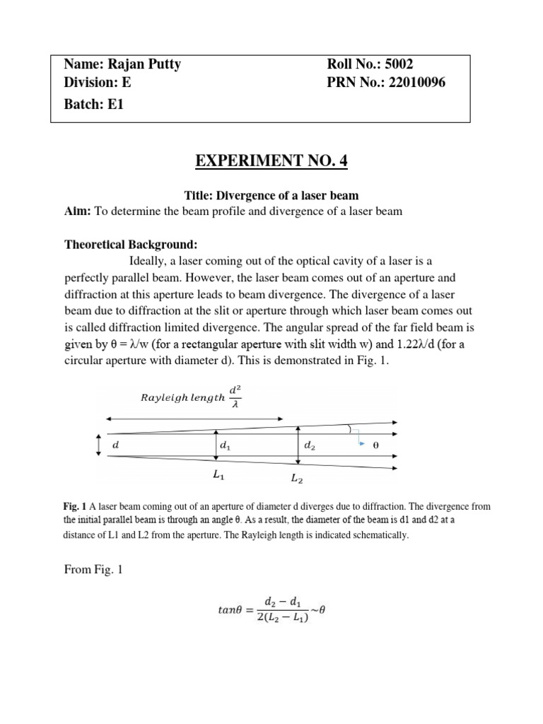 5002 - Rajan Putty - Physics - Practical 4 - E1 | PDF | Diffraction | Laser