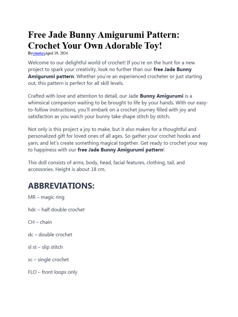 Free Jade Bunny Amigurumi Pattern | PDF | Crochet | Textiles